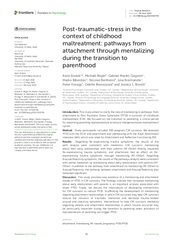 (PDF) Post-traumatic-stress in the context of childhood maltreatment: pathways from attachment ...