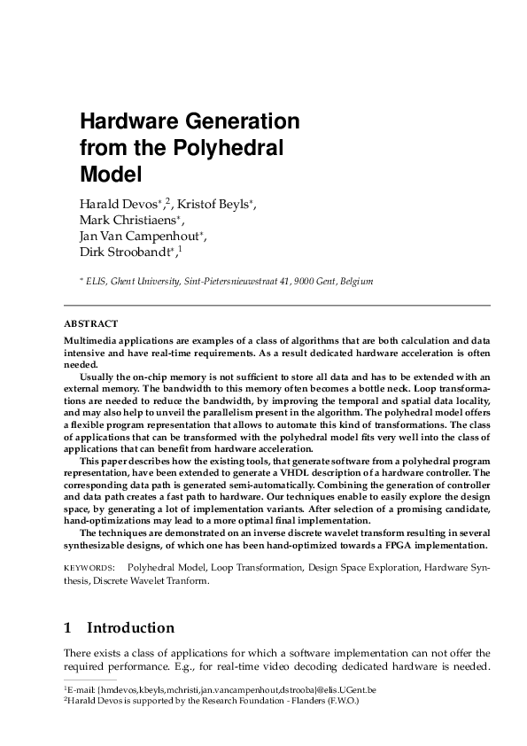 (PDF) Hardware Generation from the Polyhedral Model