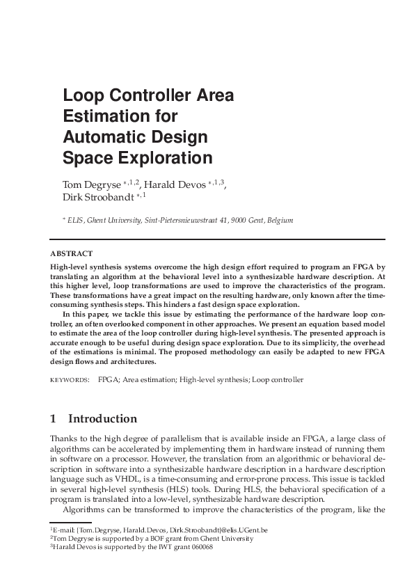 (PDF) Loop Controller Area Estimation for Automatic Design Space Exploration
