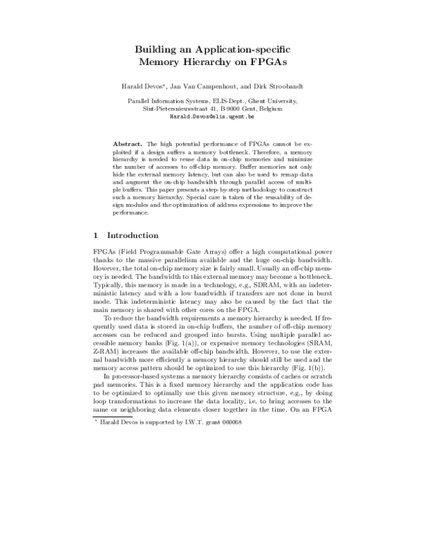 Pdf Building An Application Specific Memory Hierarchy On Fpga