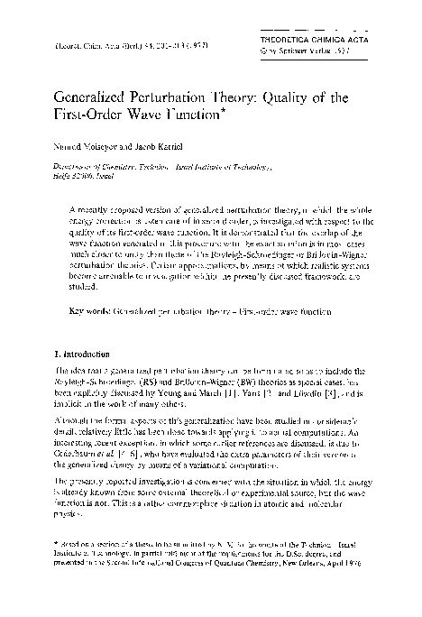 Pdf Generalized Perturbation Theory Quality Of The First Order Wave