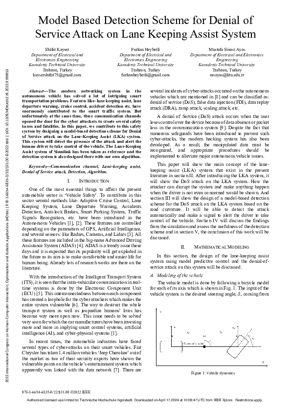 (PDF) Model Based Detection Scheme for Denial of Service Attack on Lane Keeping Assist System