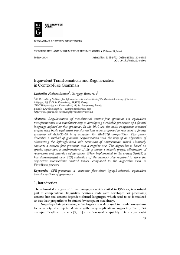 Pdf Equivalent Transformations And Regularization In Context Free