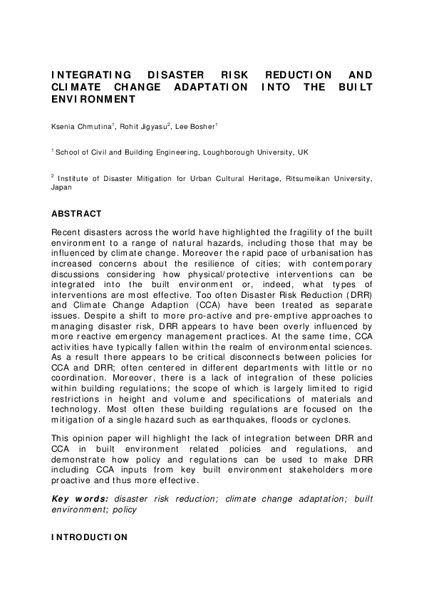 (PDF) Integrating disaster risk reduction and climate change adaptation ...