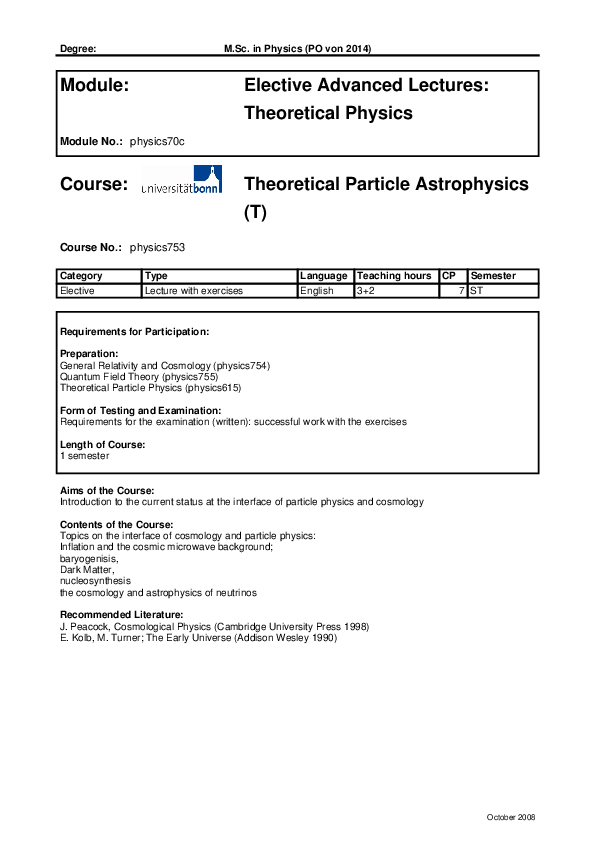 (PDF) Module: Elective Advanced Lectures: Theoretical Physics