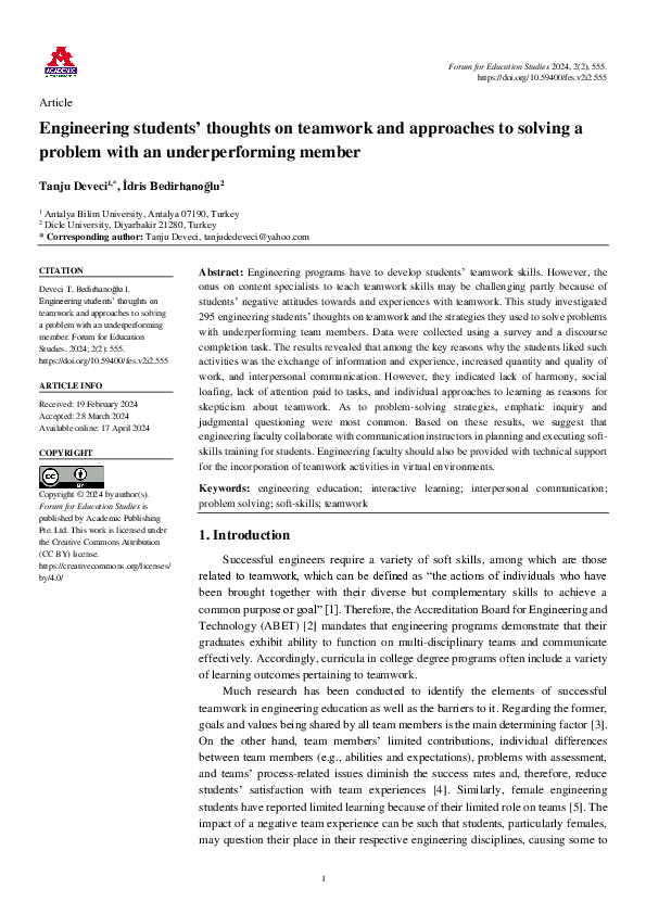 (PDF) Engineering students' thoughts on teamwork and approaches to ...