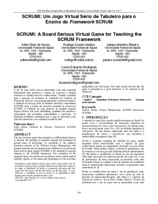 (PDF) SCRUMI: Um Jogo Virtual Sério de Tabuleiro para o Ensino do Framework SCRUM