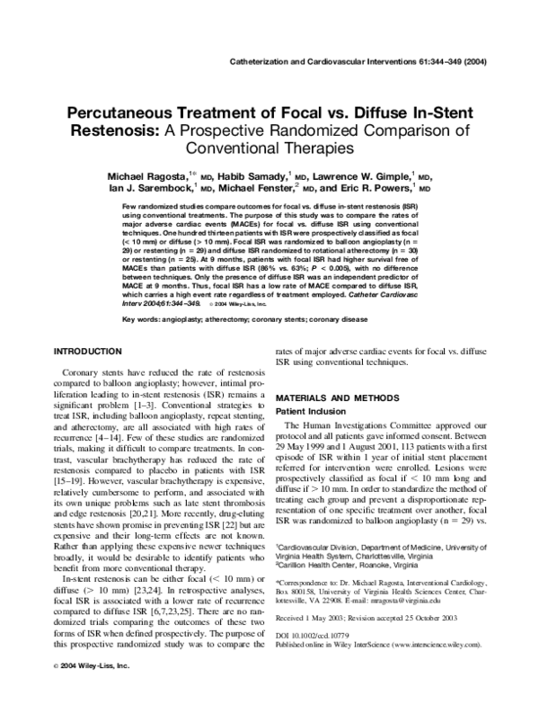 (PDF) Percutaneous treatment of focal vs. diffuse in-stent restenosis ...
