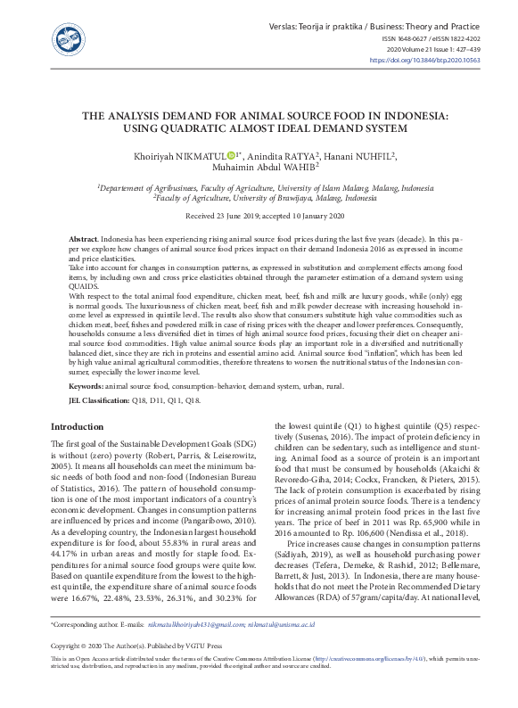 (PDF) The Analysis Demand for Animal Source Food in Indonesia: Using ...