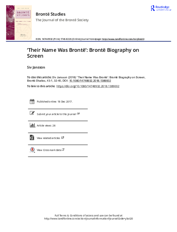 (PDF) ‘Their Name Was Brontë’: Brontë Biography on Screen