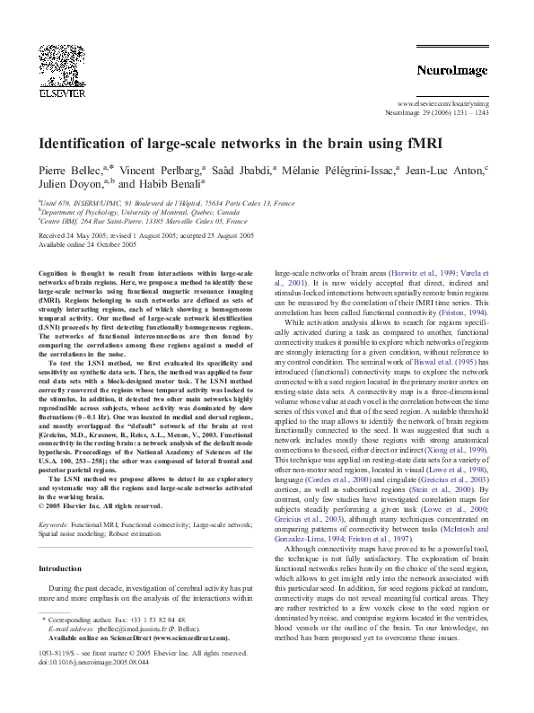 (PDF) Identification of large-scale networks in the brain using fMRI | Vincent Perlbarg ...