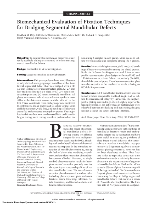 (PDF) Biomechanical Evaluation of Fixation Techniques for Bridging ...