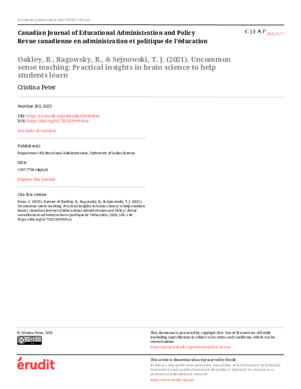 (PDF) Oakley, B., Ragowsky, B., & Sejnowski, T. J. (2021). Uncommon ...