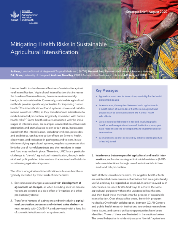 (PDF) Mitigating health risks in sustainable agricultural intensification