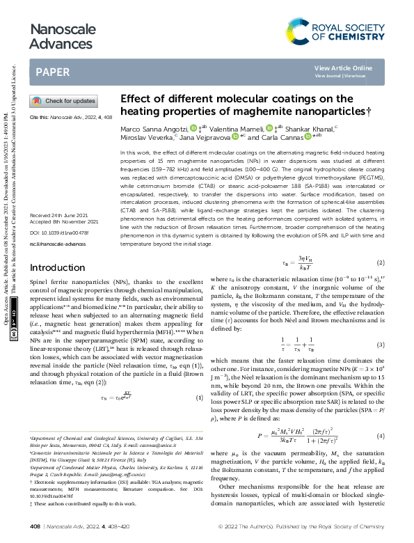 (PDF) Effect of different molecular coatings on the heating properties ...