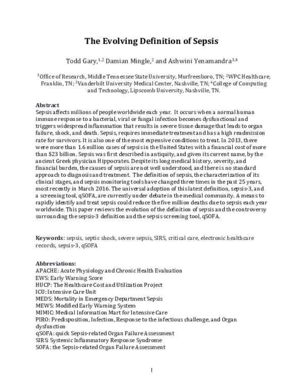 (PDF) The Evolving Definition of Sepsis