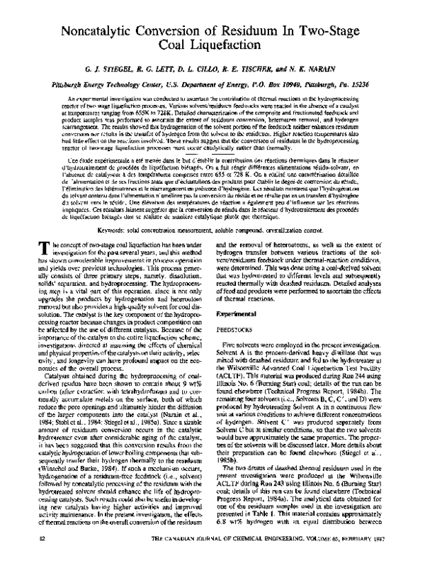 (PDF) Noncatalytic conversion of residuum in two‐stage coal liquefaction