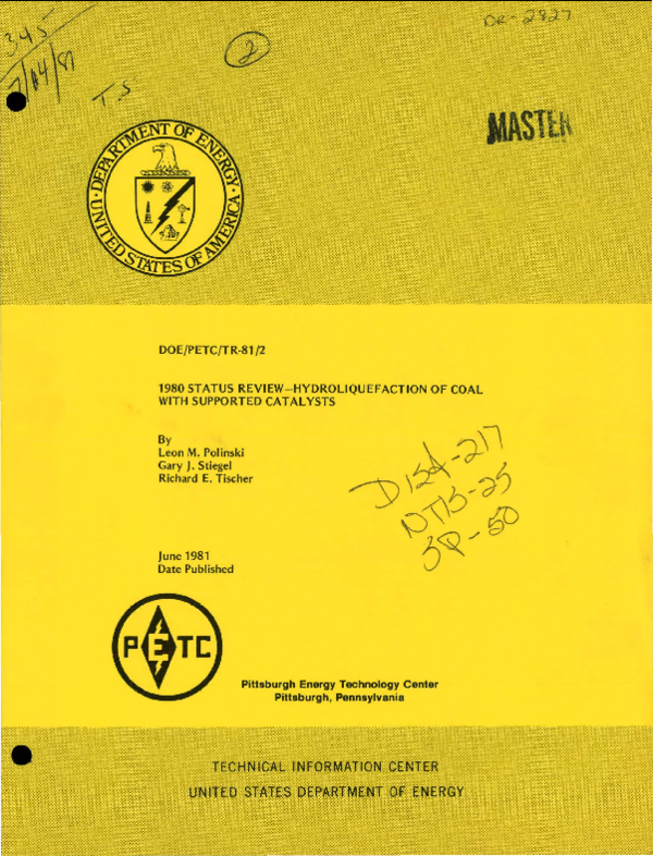 (PDF) Hydroliquefaction of coal with supported catalysts: 1980 status ...