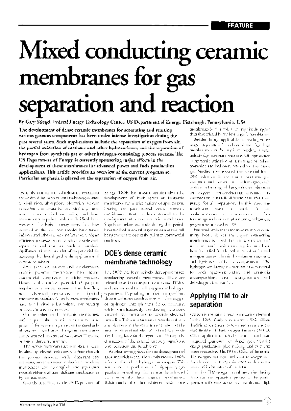 (PDF) Mixed conducting ceramic membranes for gas separation and reaction