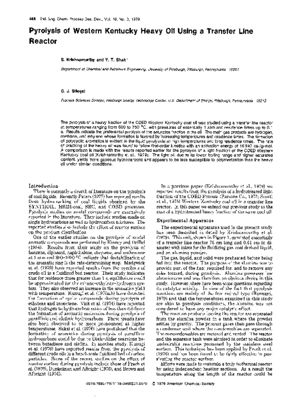 (PDF) Pyrolysis of Western Kentucky Heavy Oil Using a Transfer Line Reactor