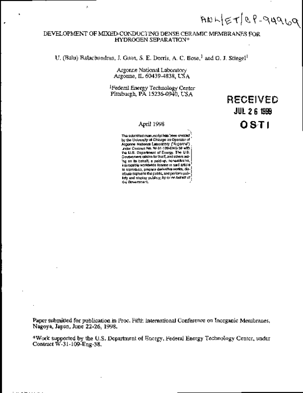 (PDF) Development of mixed-conducting dense ceramic membranes for ...