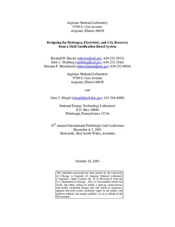 (PDF) Designing for hydrogen, electricity, and CO{sub 2} recovery from ...
