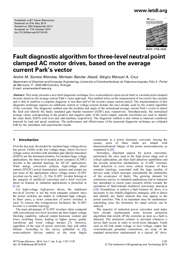 (PDF) Fault diagnostic algorithm for three‐level neutral point clamped ... (PDF) Fault diagnostic algorithm for three‐level neutral point clamped ...