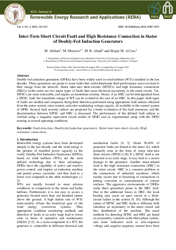(PDF) Inter-Turn Short Circuit Fault and High Resistance Connection in ...