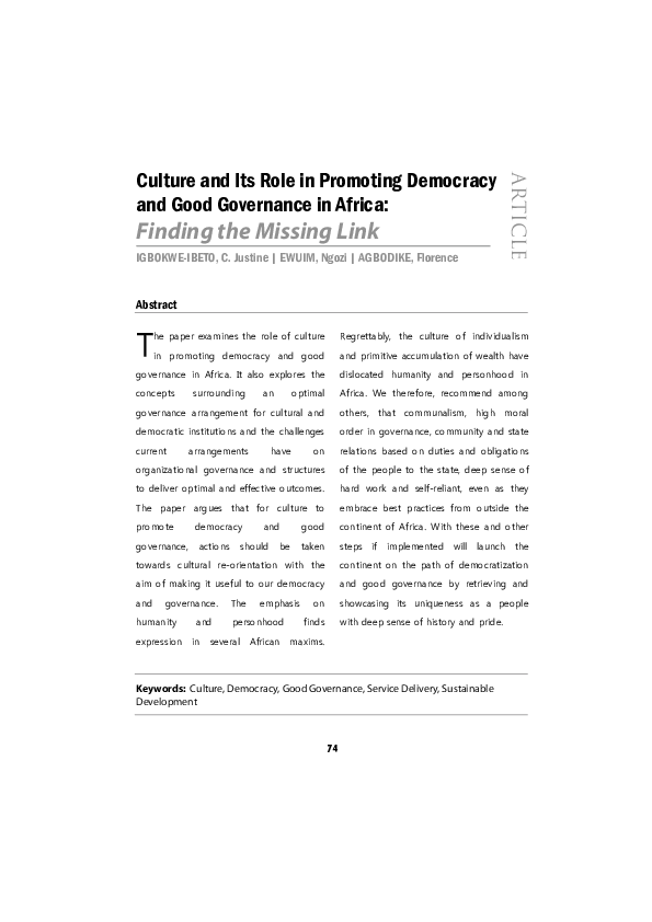 (PDF) Culture and Its Role in Promoting Democracy and Good Governance ...