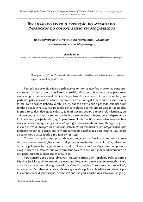 (PDF) Recensão do livro A invenção do assimilado. Paradoxos do ...