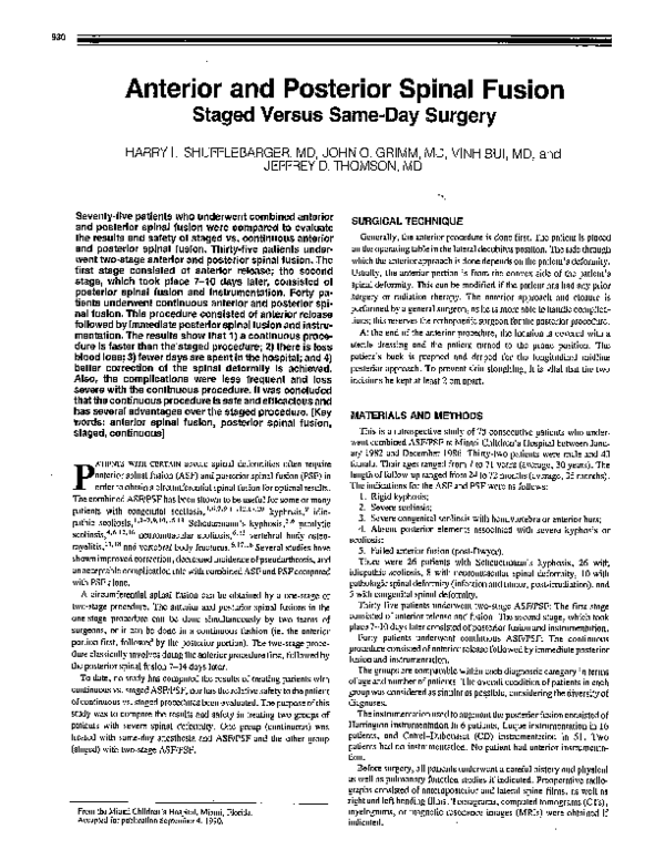 (PDF) Anterior and Posterior Spinal Fusion Staged Versus Same-Day Surgery