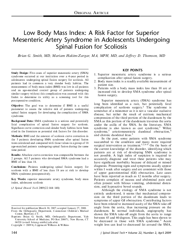 (PDF) Low Body Mass Index: A Risk Factor for Superior Mesenteric Artery ...