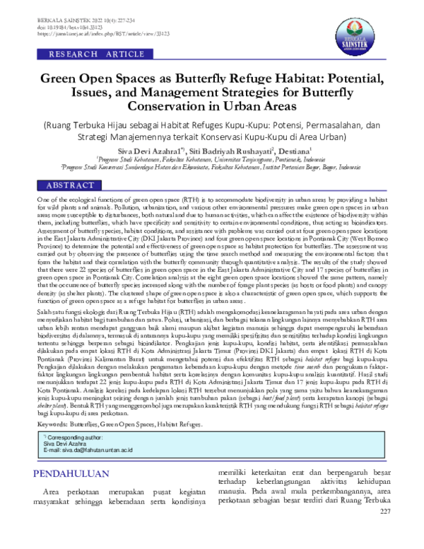 (PDF) Green Open Spaces as Butterfly Refuge Habitat: Potential, Issues ...