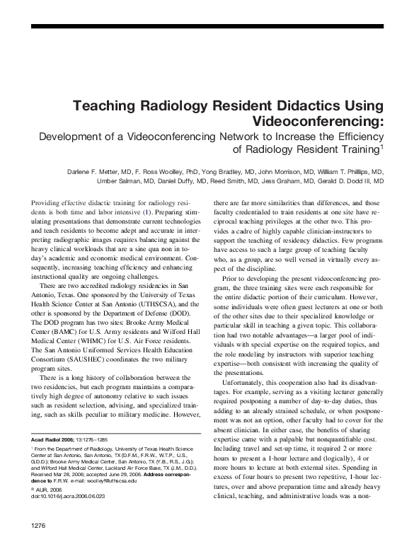 (PDF) Teaching Radiology Resident Didactics Using Videoconferencing