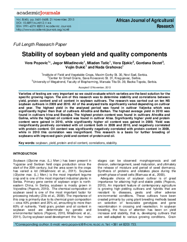 (PDF) Stability of soybean yield and quality components