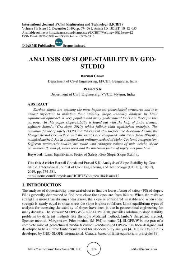 (PDF) ANALYSIS OF SLOPE-STABILITY BY GEOSTUDIO