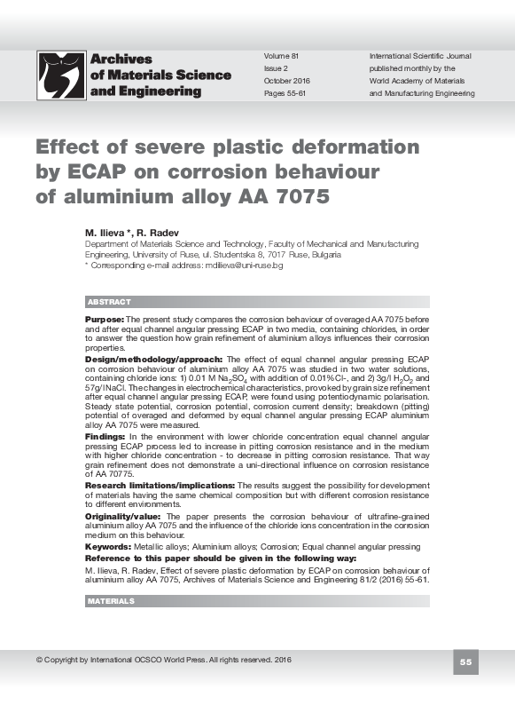 (PDF) Effect of severe plastic deformation by ECAP on corrosion ...