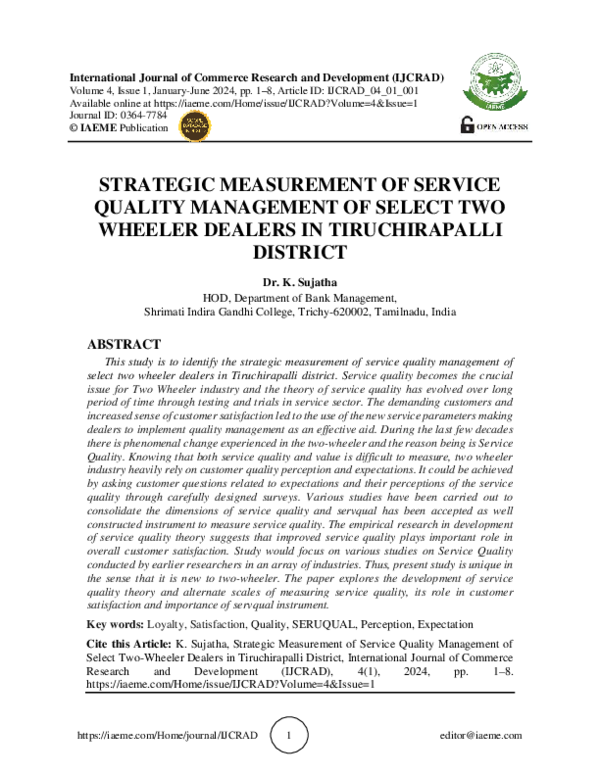 (PDF) STRATEGIC MEASUREMENT OF SERVICE QUALITY MANAGEMENT OF SELECT TWO ...