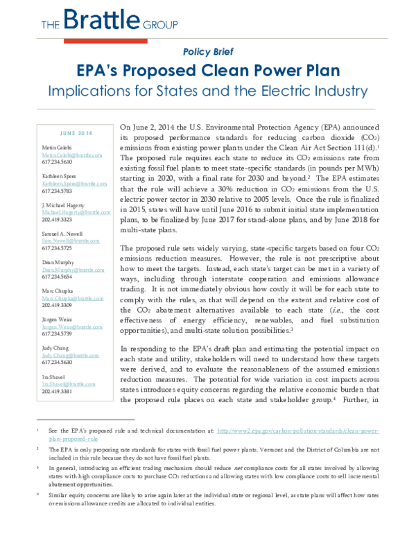 EPA ’ s Proposed Clean Power Plan Implications for States and the ...