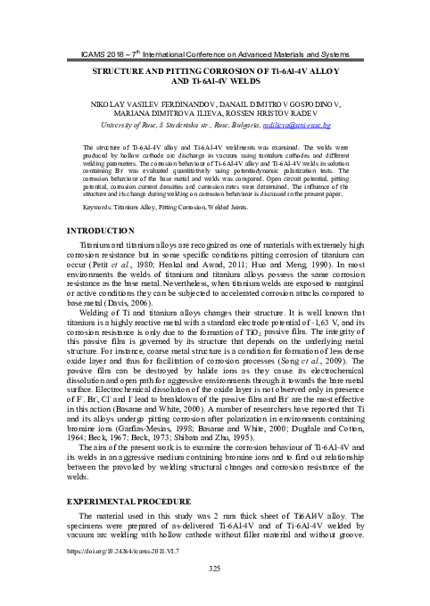 (PDF) Structure and Pitting Corrosion of Ti-6Al-4V Alloy and Ti-6Al-4V ...