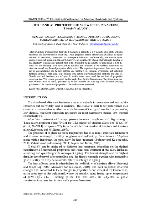 (PDF) Mechanical Properties of Arc Welded in Vacuum Ti-6Al-4V Alloy