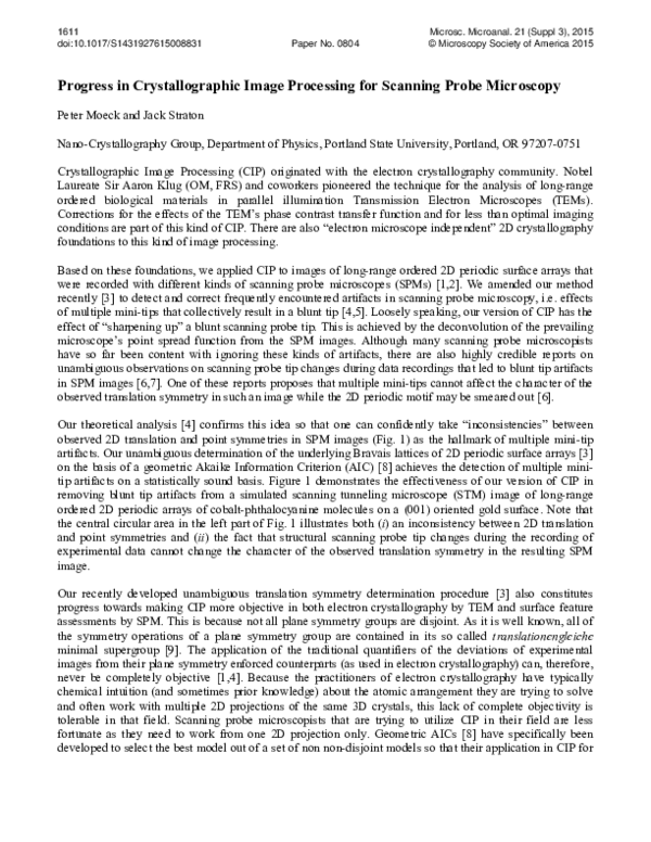 (PDF) Progress in Crystallographic Image Processing for Scanning Probe ...