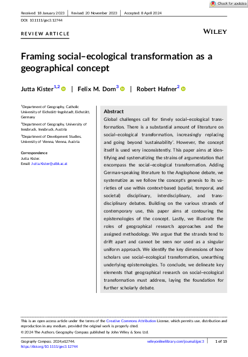 (PDF) Framing social-ecological transformation as a geographical concept