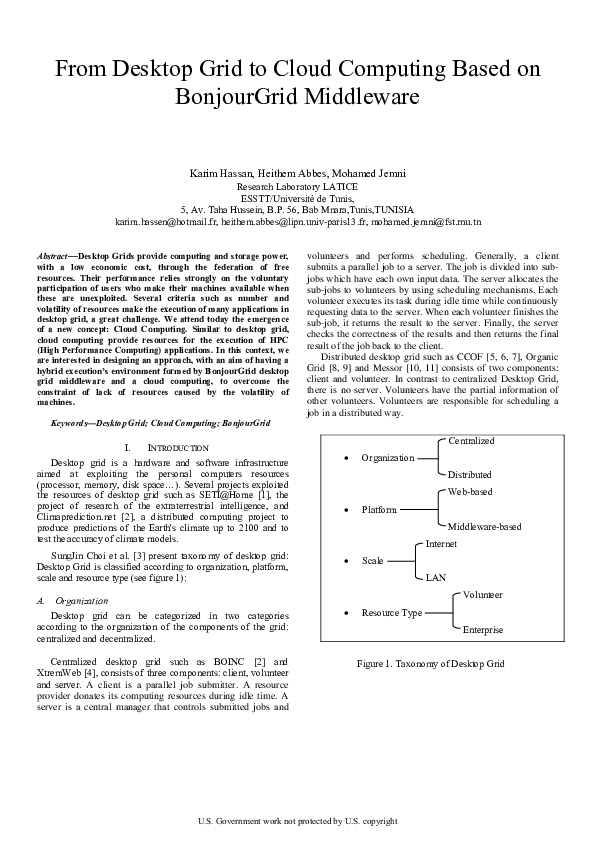 (PDF) From desktop grid to cloud computing based on BonjourGrid middleware