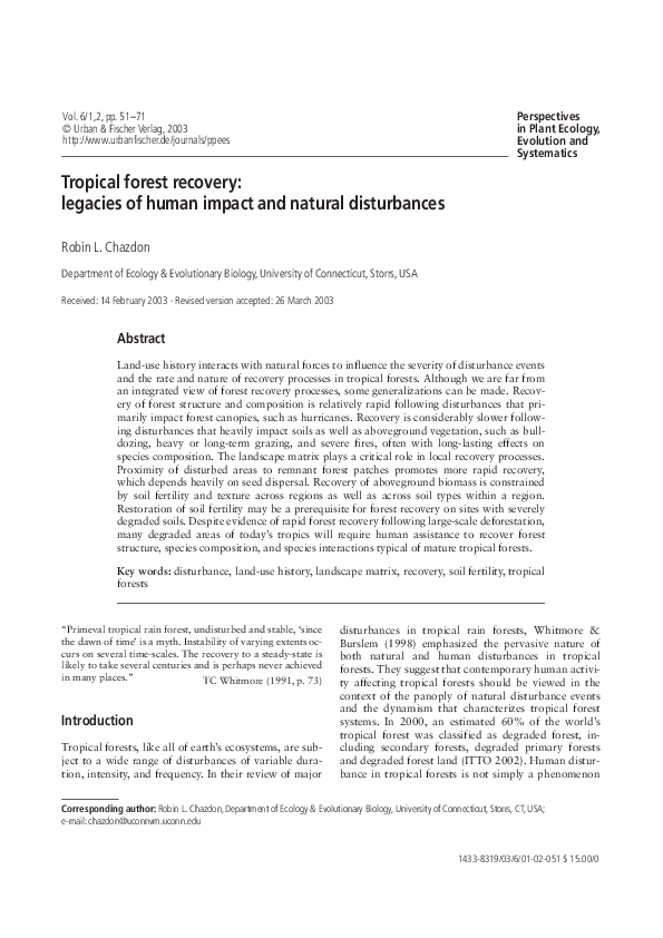 (PDF) Tropical forest recovery: legacies of human impact and natural ...