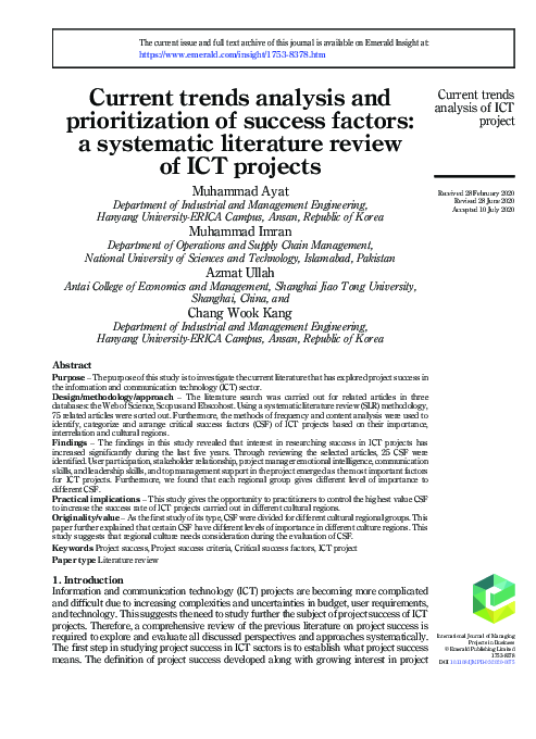 (PDF) Current trends analysis and prioritization of success factors: a systematic literature ...