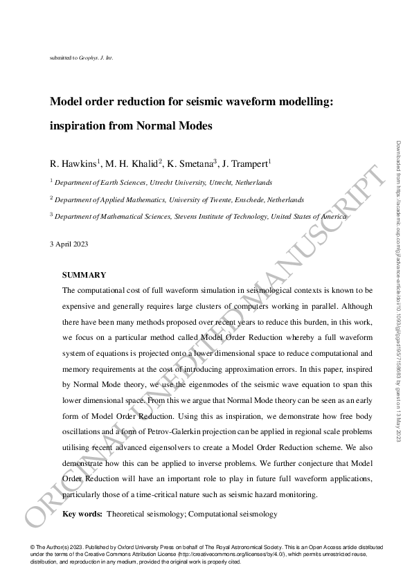 (PDF) Model order reduction for seismic waveform modelling: inspiration from normal modes