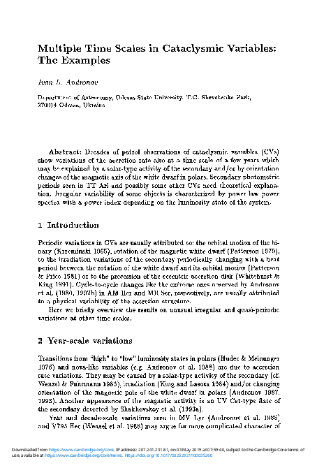 (PDF) Multiple time scales in cataclysmic variables: The examples