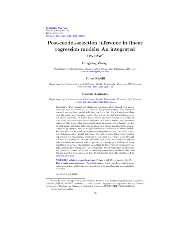 (PDF) Post-model-selection inference in linear regression models: An integrated review