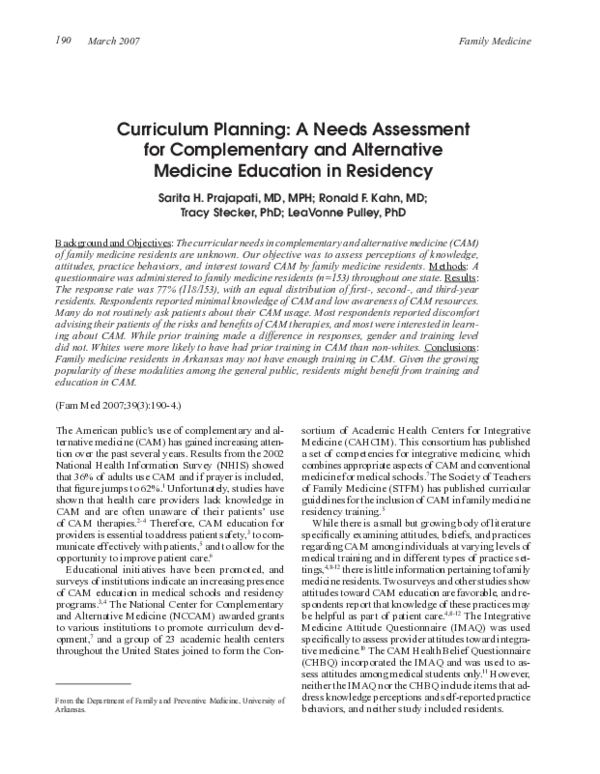 (PDF) Curriculum planning: a needs assessment for complementary and alternative medicine ...